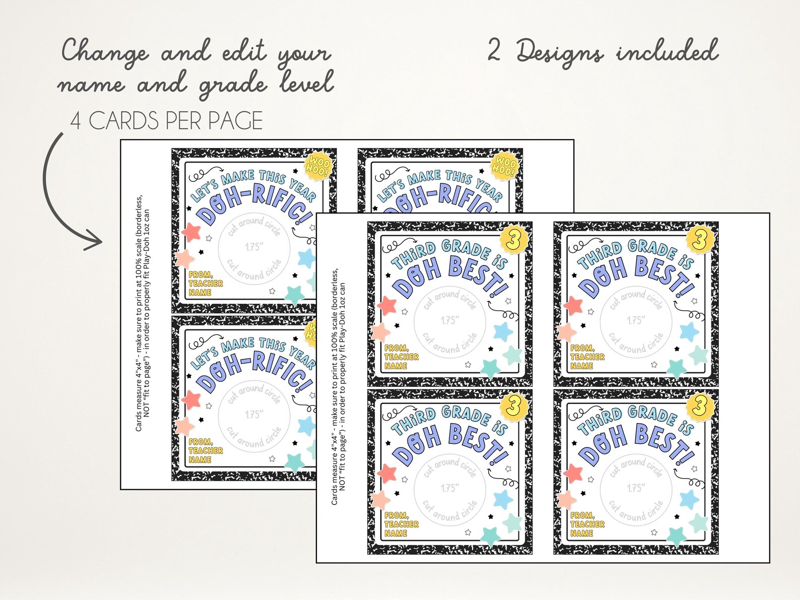 Editable First Day of School Play-doh Cards | Student Gift | Non-food ...