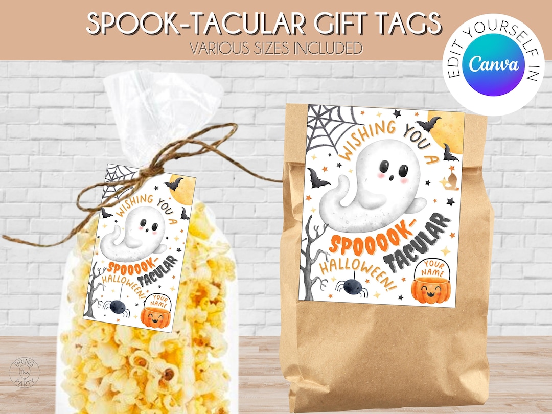 Halloween Spooky Gift Tag | Canva Template Halloween Party Favor ...