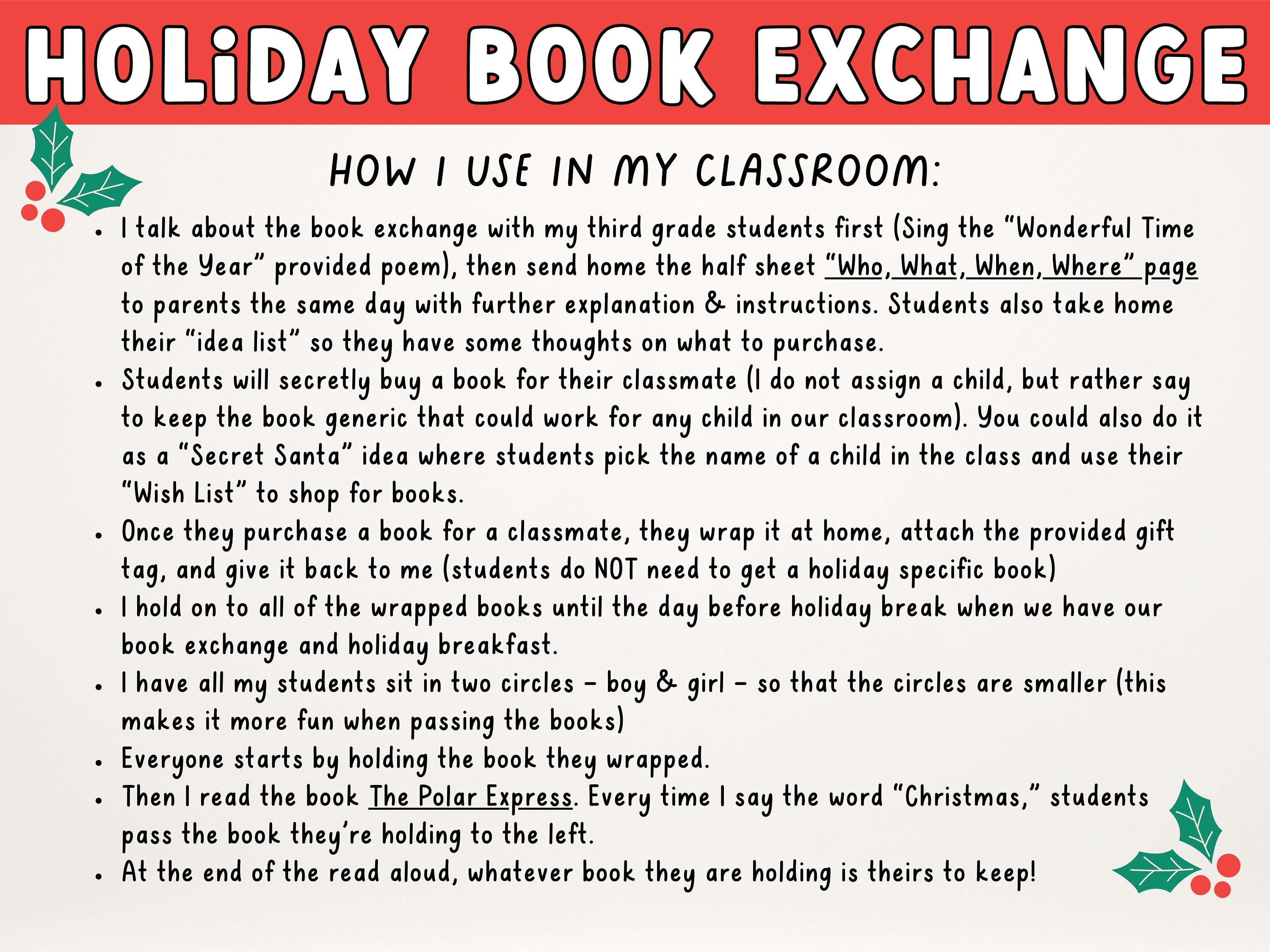Holiday Book Exchange | Classroom Secret Santa | Book Exchange ...