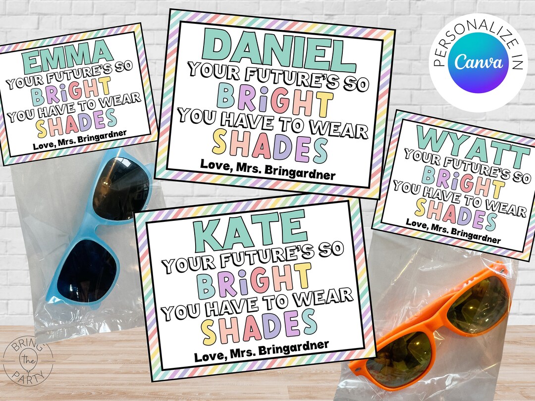 Personalized Sunglasses Gift Tag | Student Gift End of School Year ...