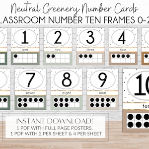 PRINTABLE Number Wall Cards | Neutral Greenery Number Posters | Ten ...