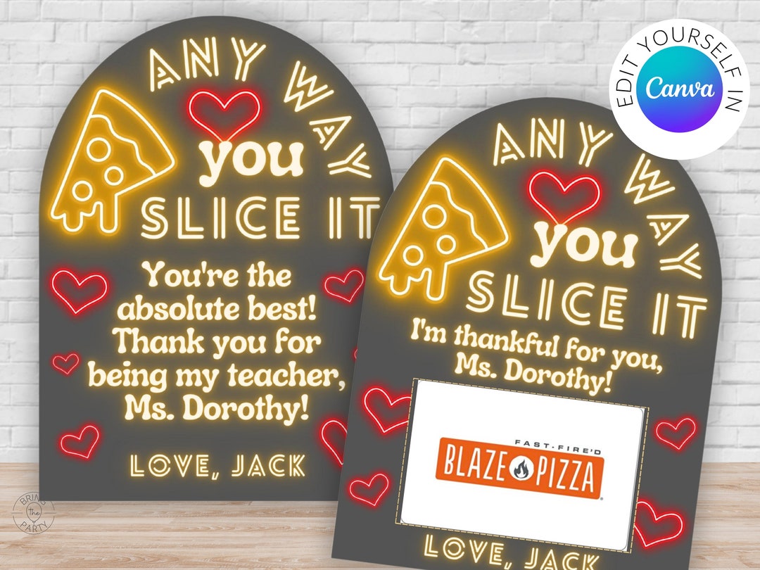 Editable Gift Card Holder Printable Canva Template Pizza Gift Card ...