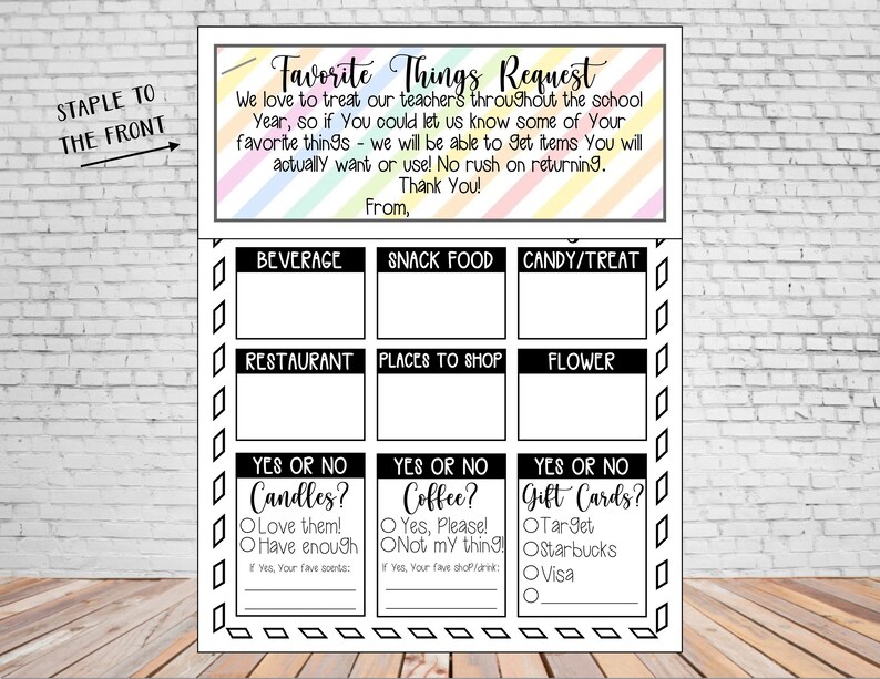 Teacher Favorite Things Survey Instant Download Beginning of - Etsy