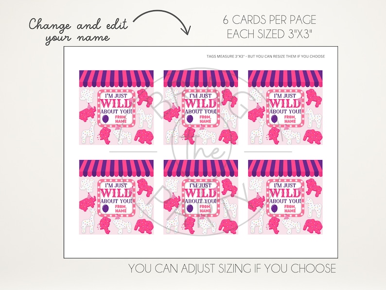 Editable Circus Animal Cookie Printable | Cookie Valentine Cards ...