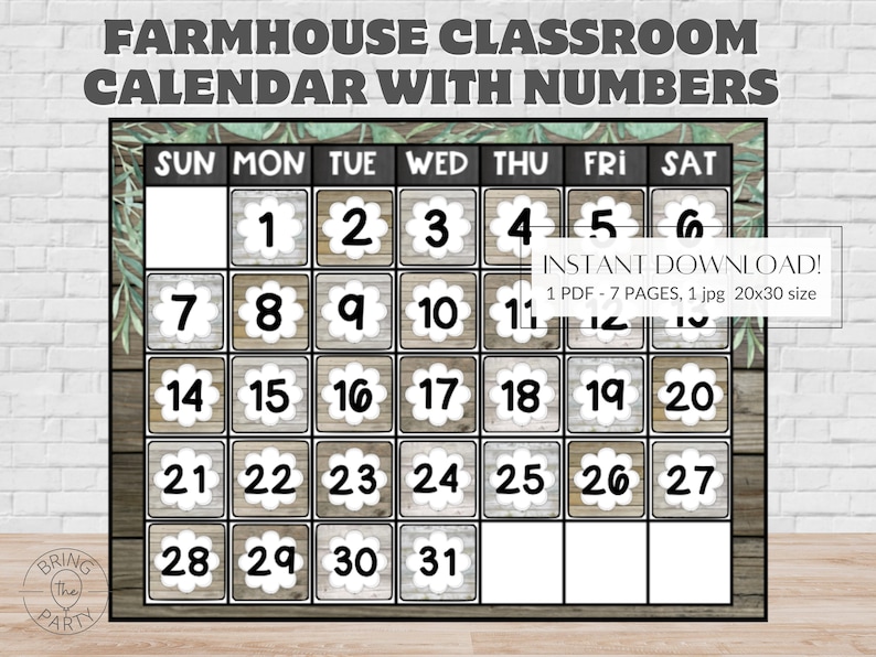 Farmhouse Classroom CALENDAR & NUMBERS Greenery Eucalyptus - Etsy