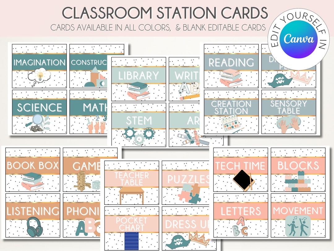 Neutral Calming Colors Center Signs | Preschool Station Cards ...