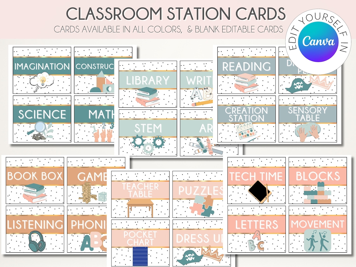 Neutral Calming Colors Center Signs | Preschool Station Cards ...