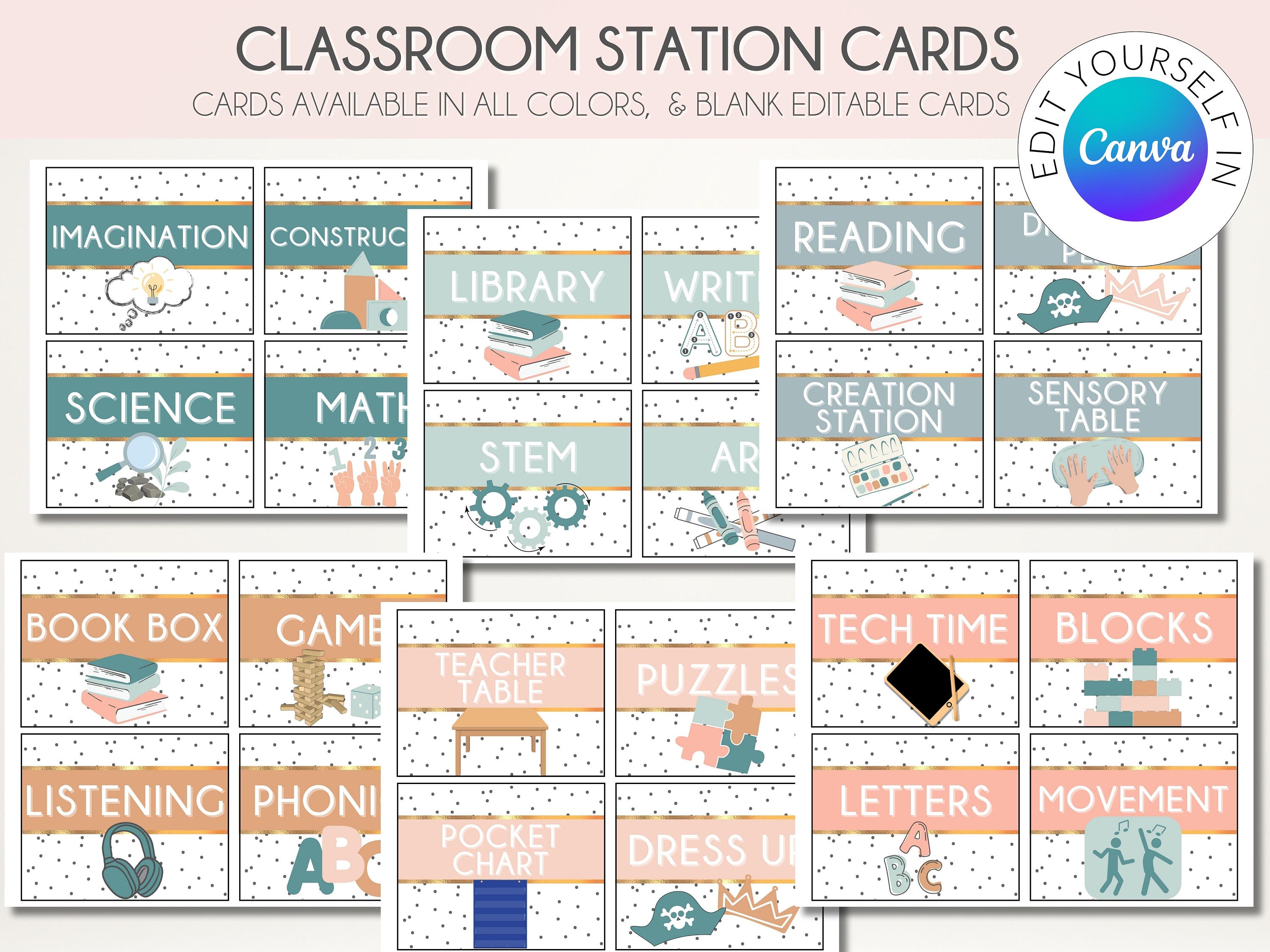 Neutral Calming Colors Center Signs | Preschool Station Cards ...