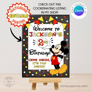 Editable MICKEY MOUSE Birthday Chalkboard Sign 20x30 | Canva Template ...