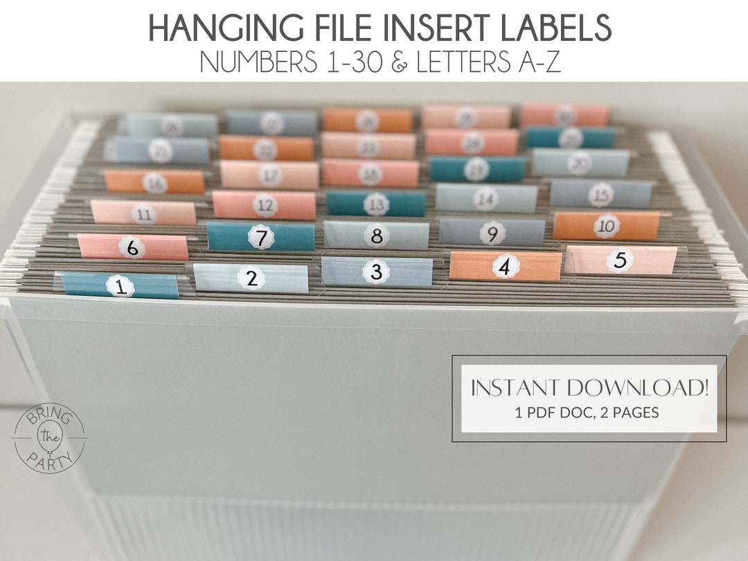 Calm Neutral Colors Hanging File Folder Number & Alphabet Insert Labels ...