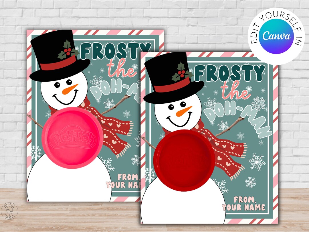Snowman Play-doh Card | Canva Template Christmas Party Favor | Non ...