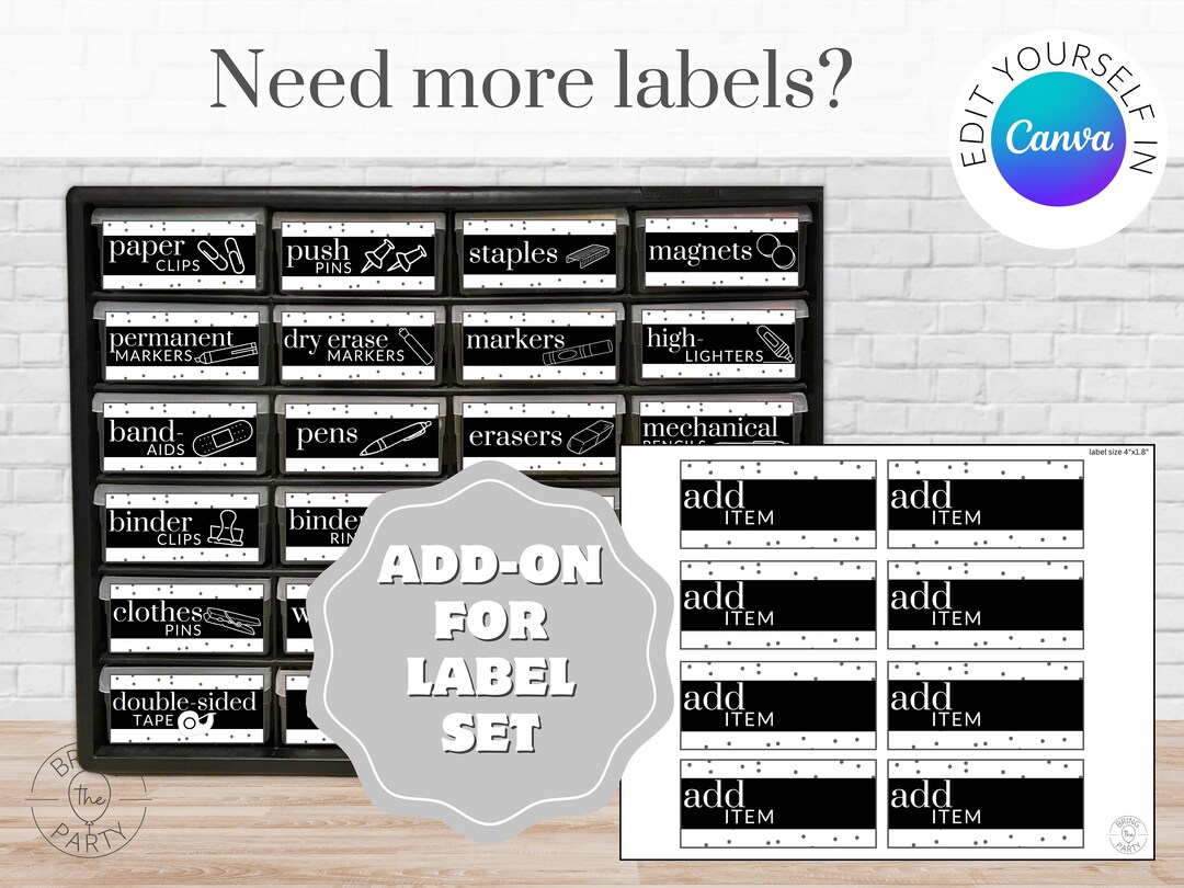 ADD ON EDITABLE Classic Black & White Labels for Storage Drawers | 24 ...