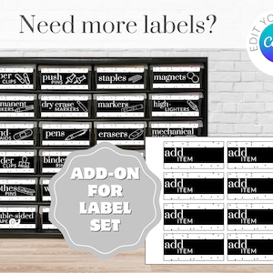ADD ON EDITABLE Classic Black & White Labels for Storage Drawers | 24 ...