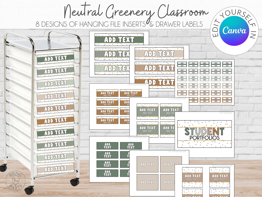 Editable Neutral Greenery Colors Classroom Labels | Hanging File ...