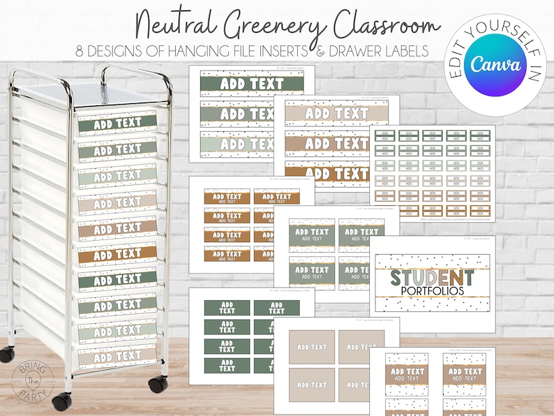 Editable Neutral Greenery Colors Classroom Labels | Hanging File ...