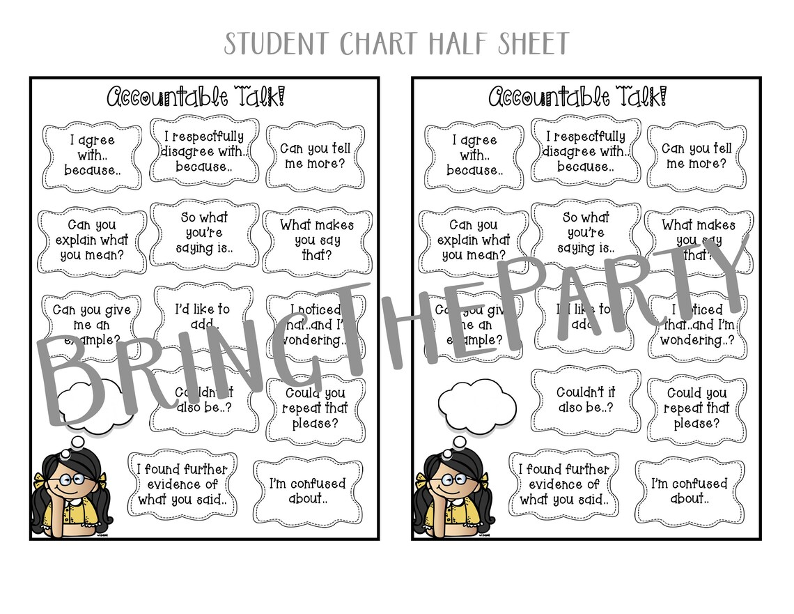 Accountable Talk Classroom Posters, Sentence Starters, Student Chart ...