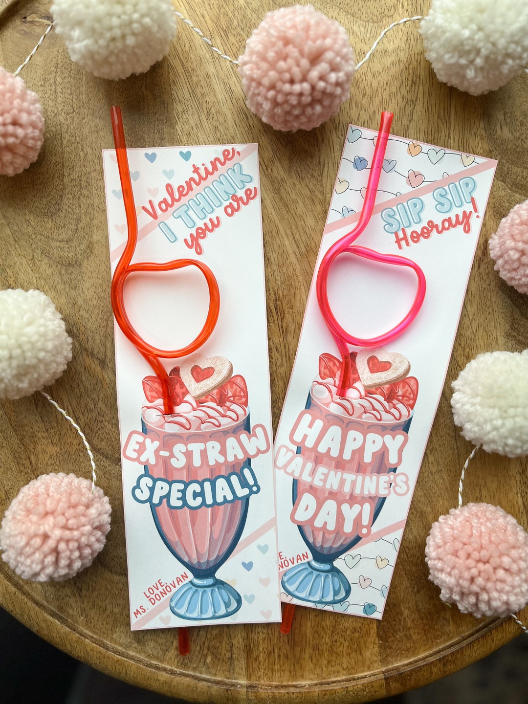 Editable Crazy Straw Valentine | Heart Straw Valentine Card | Printable ...