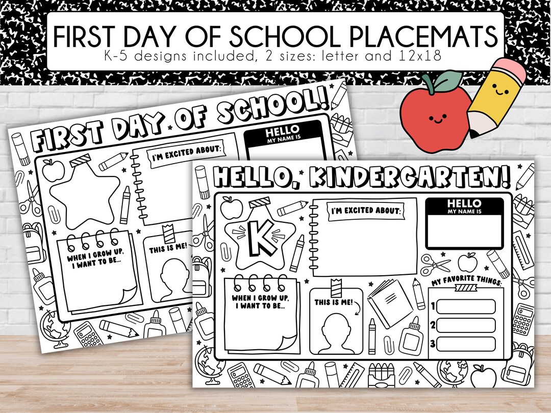 Printable First Day of School Placemats | Back to School Activity ...
