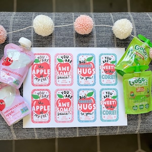 Applesauce Pouch Valentine | Applesauce Pouch Tag | Class Valentine ...