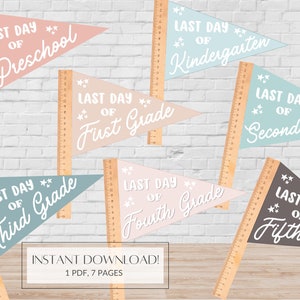 Last Day of School Pennant Flag Instant Download, Preschool Pre-k Prek ...