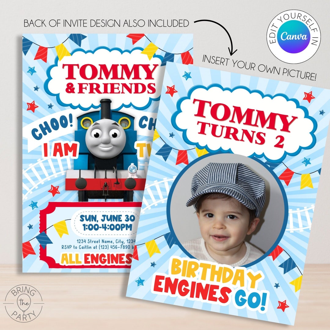 Editable Thomas the Train Birthday Invite | Canva Template | Photo ...