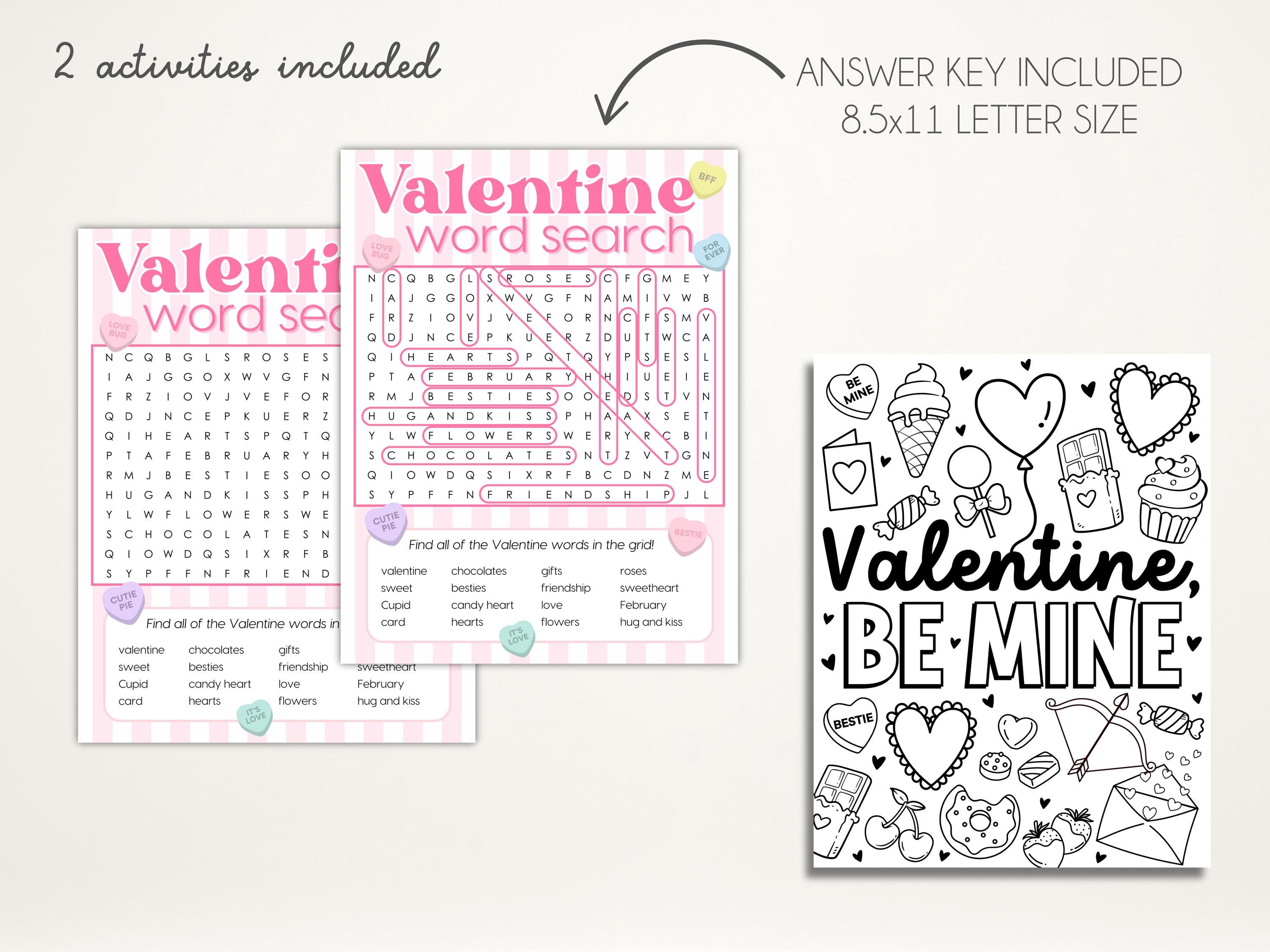 Valentine's Day Word Search and Coloring Page | Coloring Sheet ...