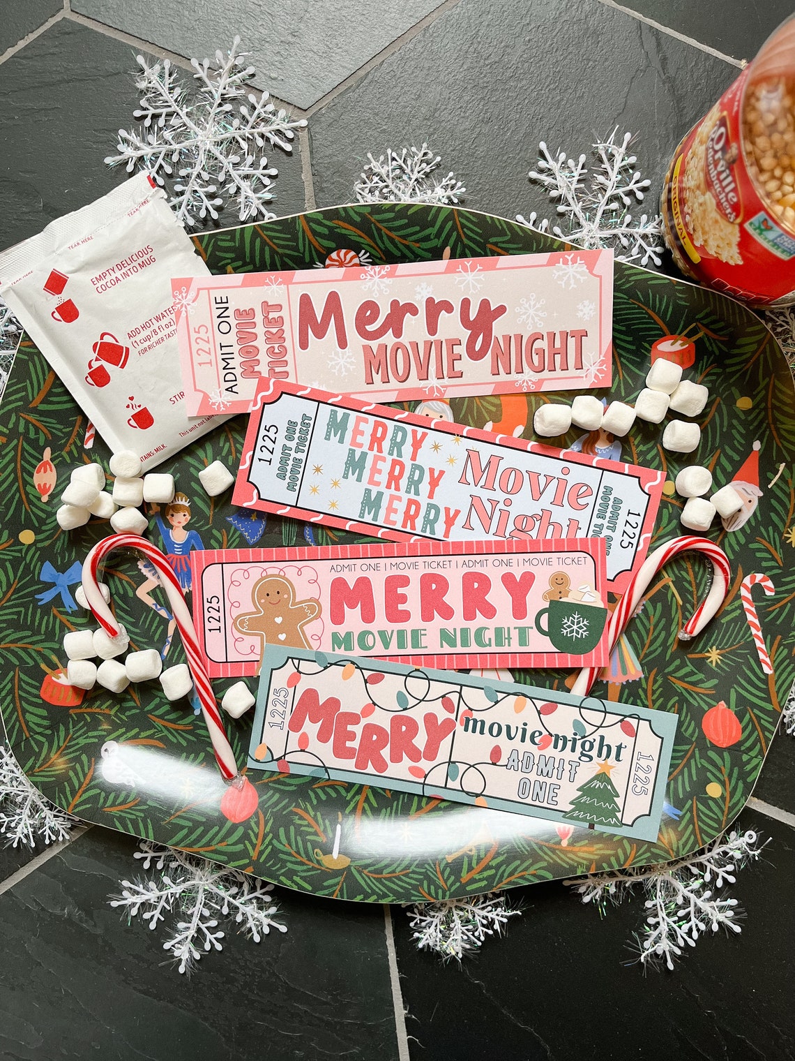 Printable Merry Movie Night Tickets | Christmas Movie Night Instant ...