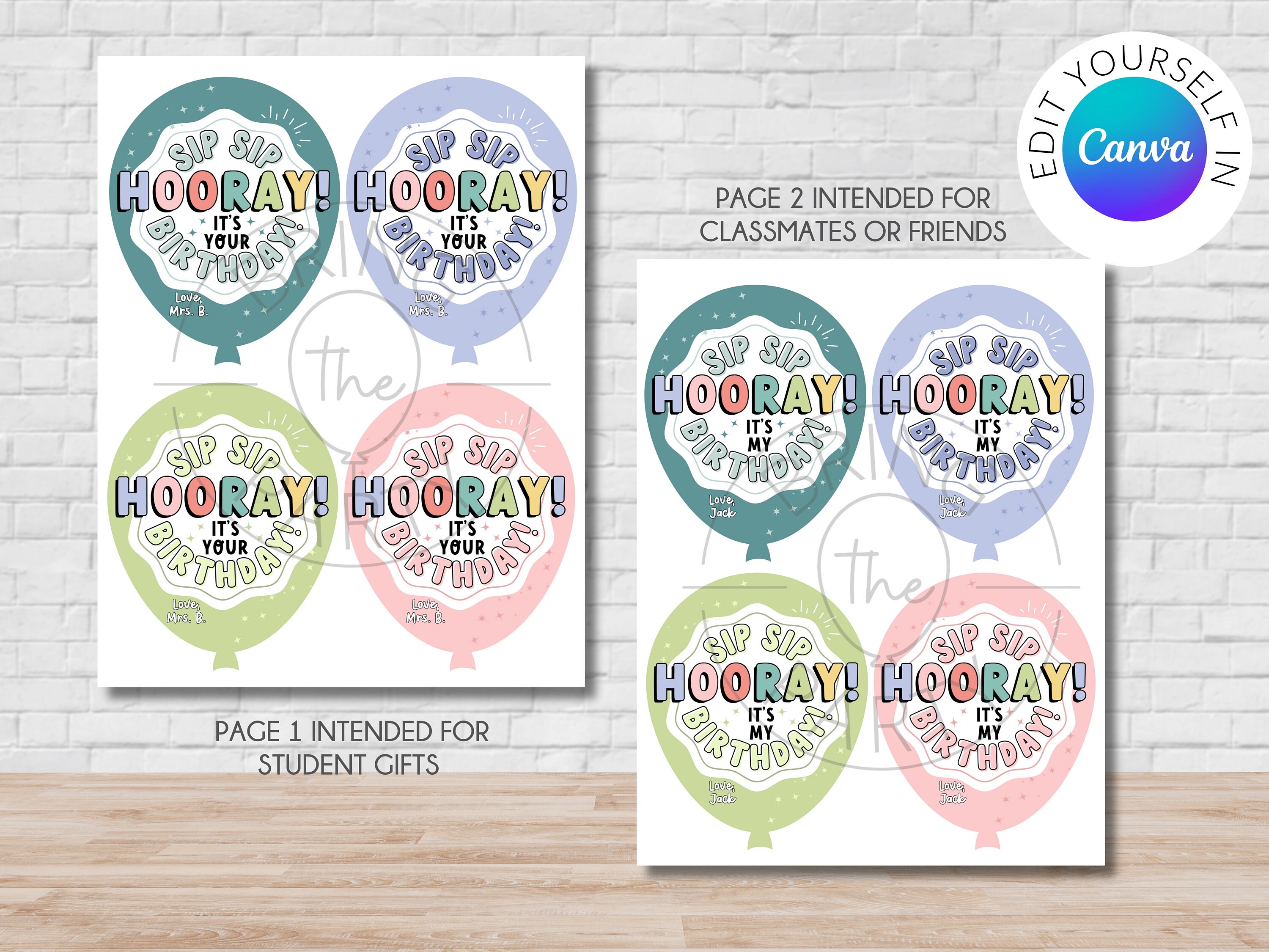 Editable Birthday Balloon Crazy Straw Label | Canva Template | Birthday ...