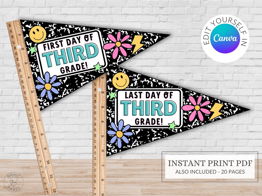 First Last Day of School Pennant Flags Notebook Design | Editable ...