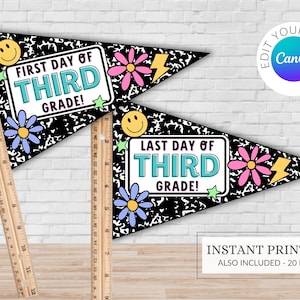 First Last Day of School Pennant Flags Notebook Design | Editable ...