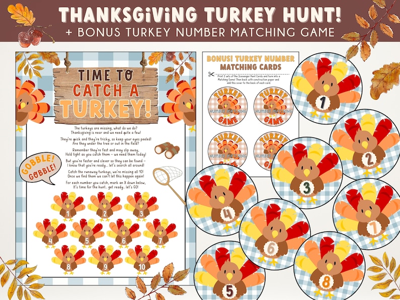 Printable Turkey Scavenger Hunt | Thanksgiving Kids Activity | Number ...