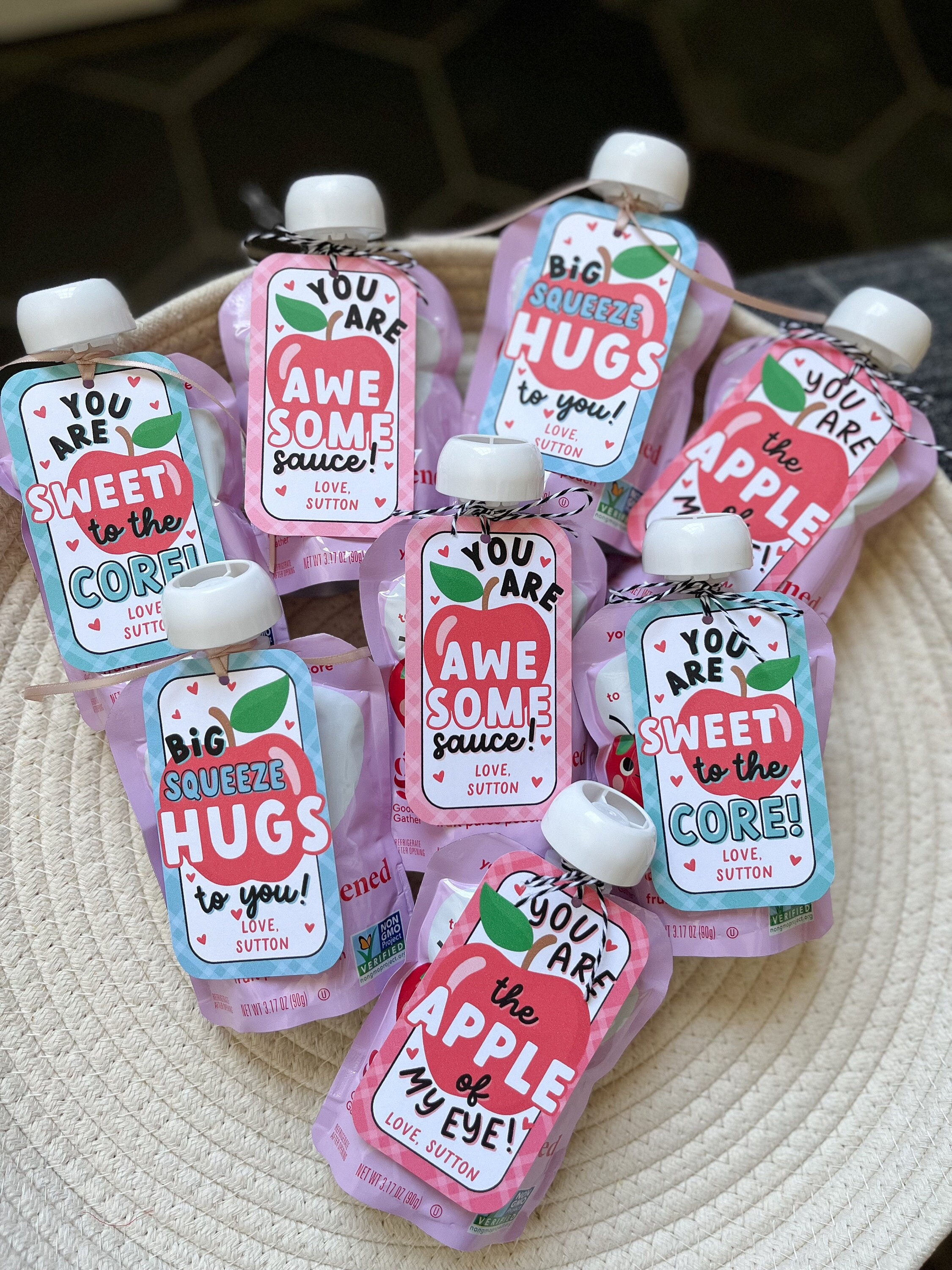 Applesauce Pouch Valentine | Applesauce Pouch Tag | Class Valentine ...