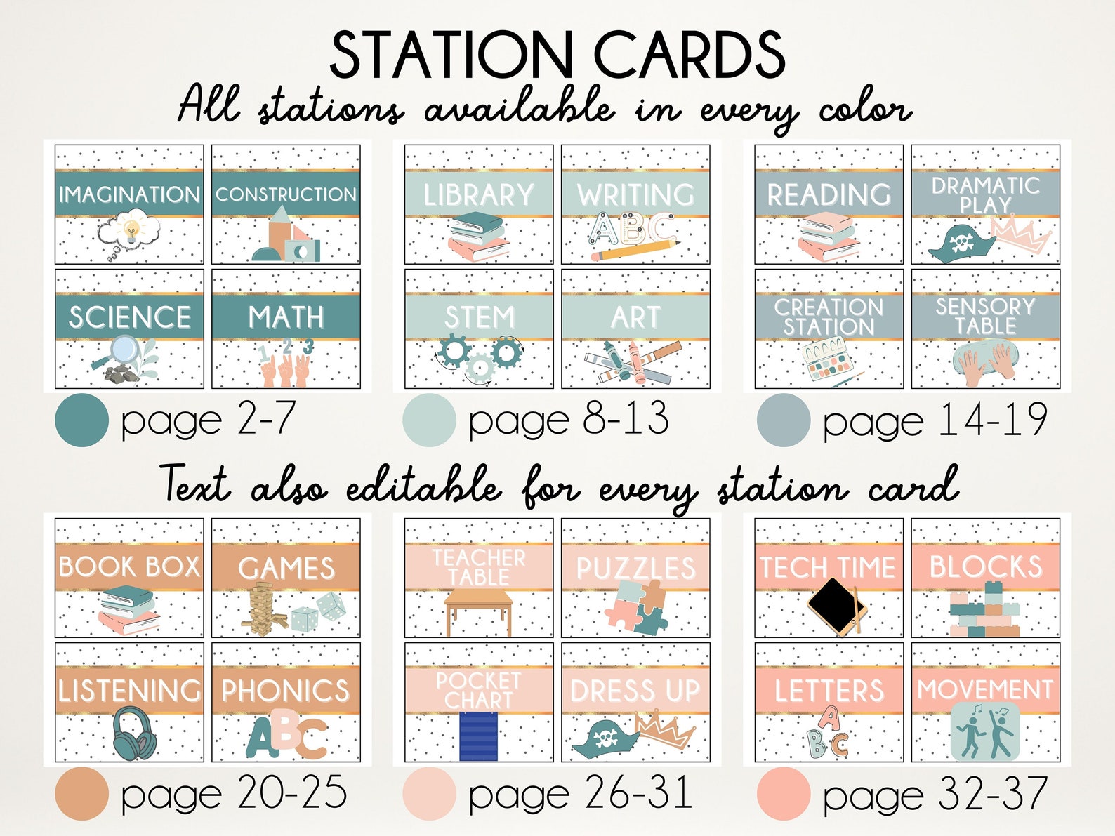 Neutral Calming Colors Center Signs | Preschool Station Cards ...