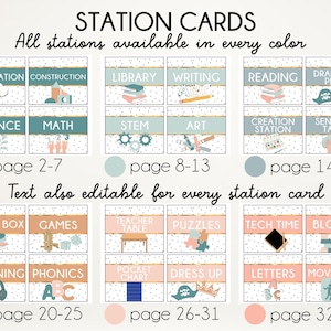 Neutral Calming Colors Center Signs | Preschool Station Cards ...