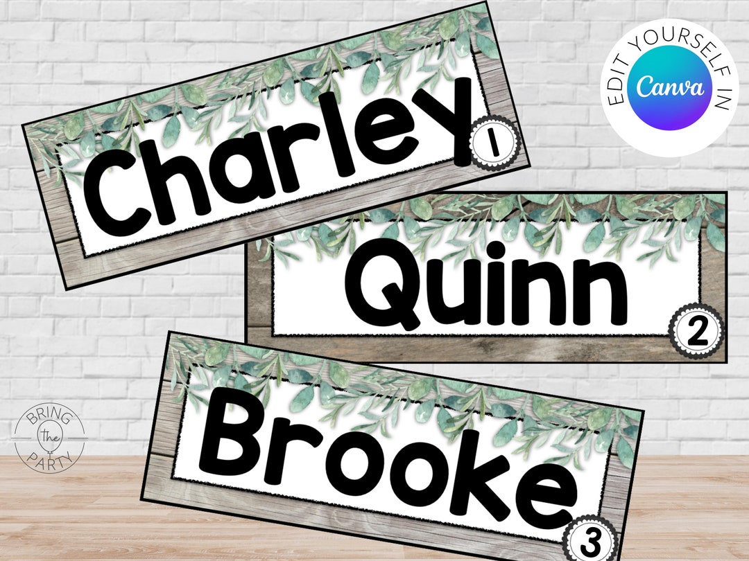 Greenery Student Name Tags, Eucalyptus Rustic Classroom Decor, Canva ...