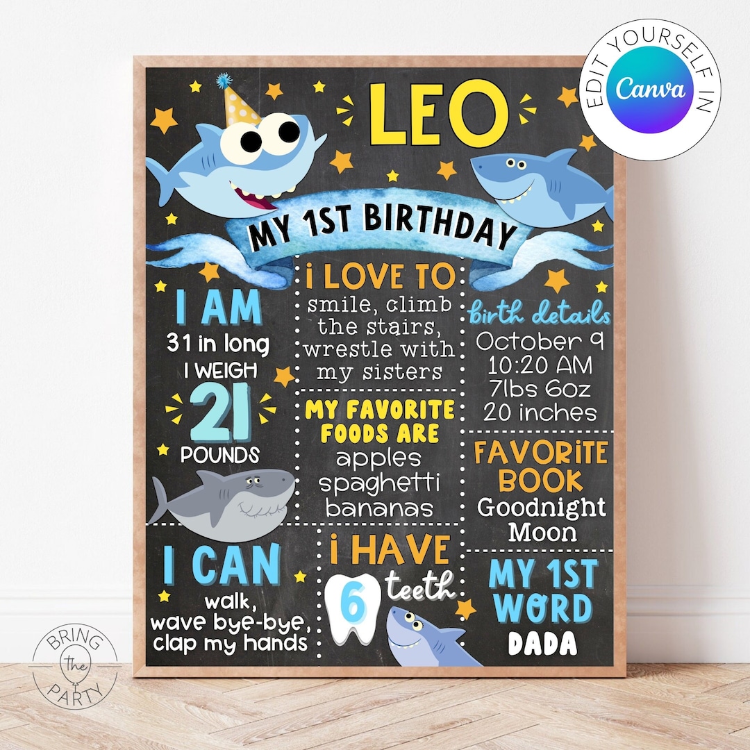 Editable Baby Shark Board | 1st Birthday Board | Kids Birthday | Canva ...
