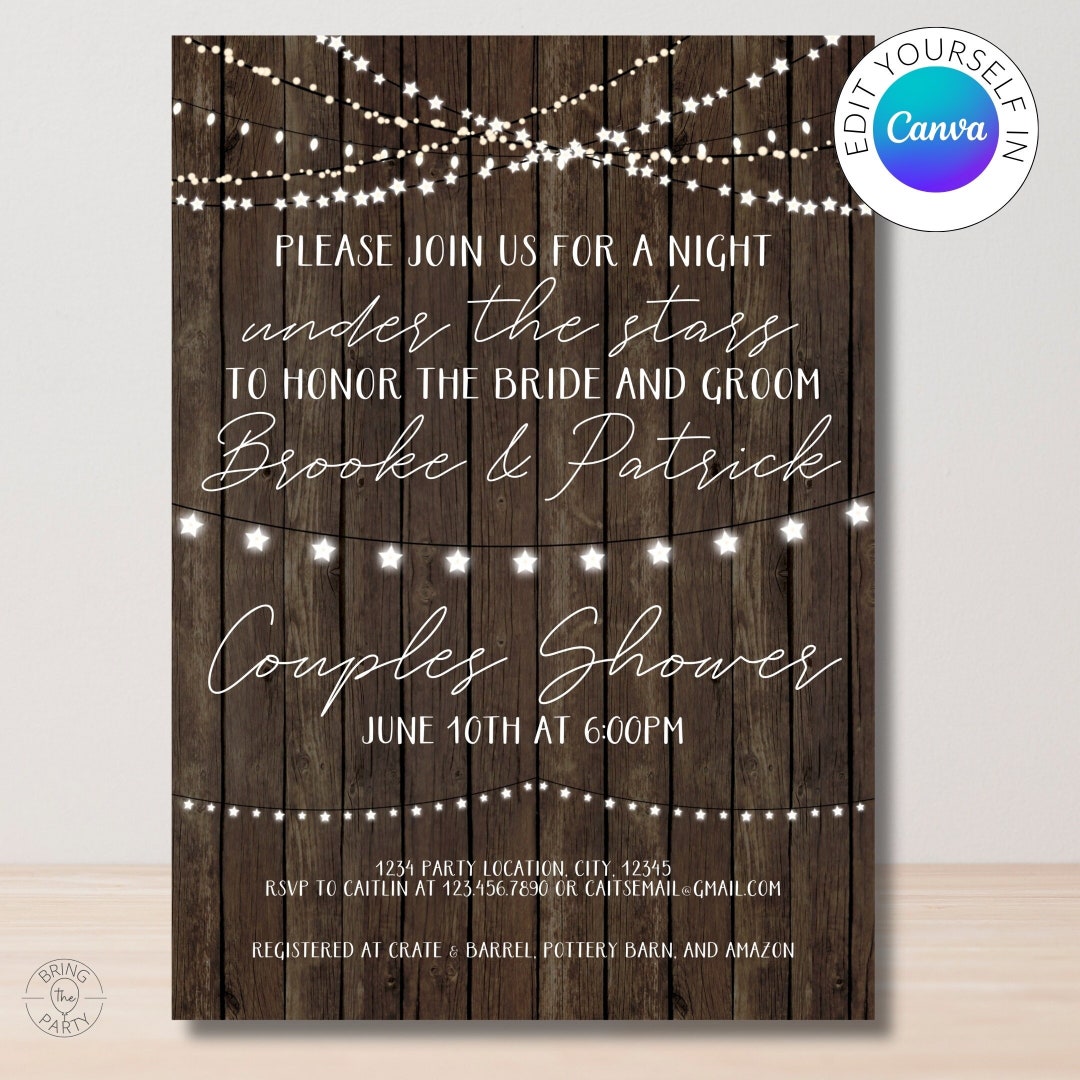 Editable Couples Shower Wedding Invitation | Rustic Invitation | Night ...