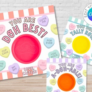 Editable Candy Hearts Play-doh Valentine | Class Valentine Cards | Non ...