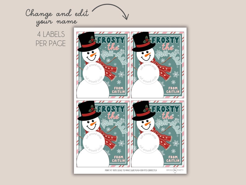Snowman Play-doh Card | Canva Template Christmas Party Favor | Non ...
