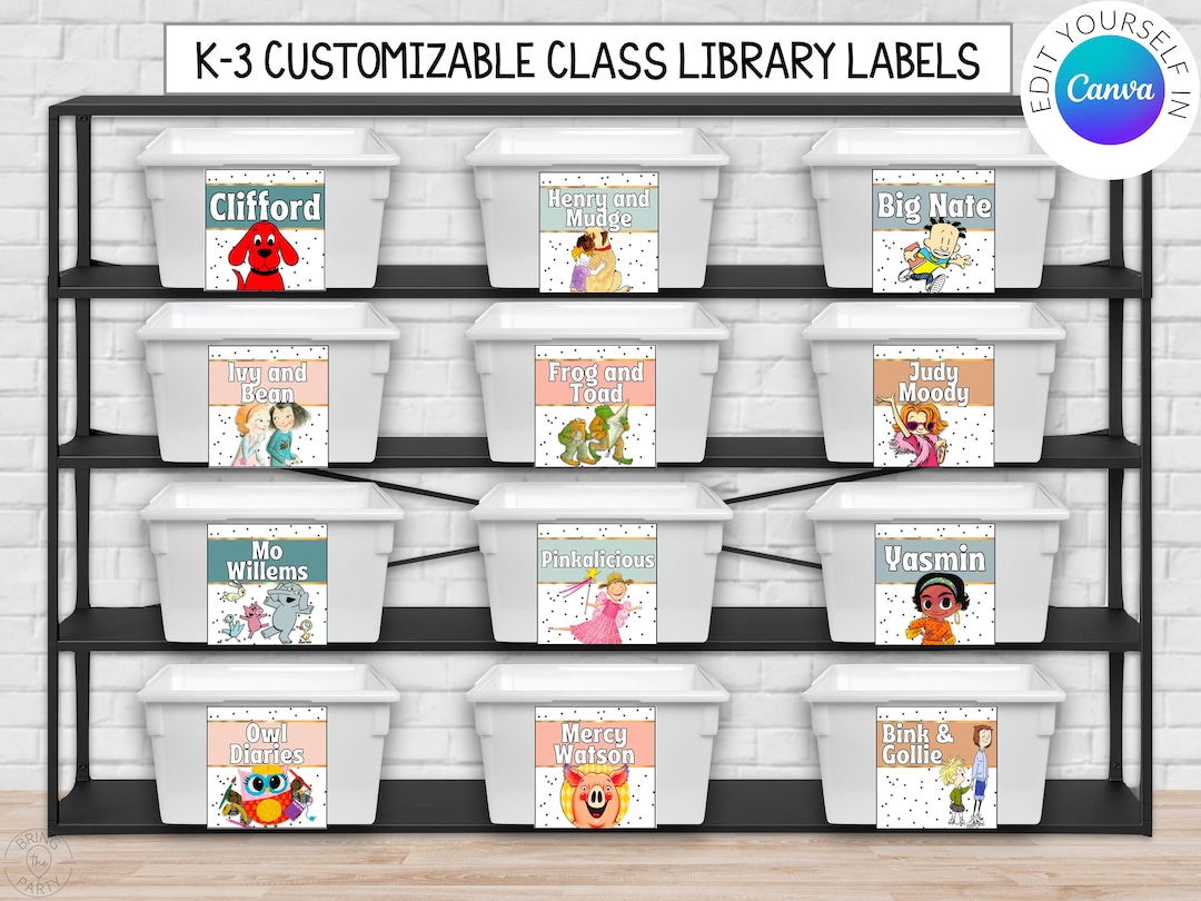 Customizable LIBRARY Book Bin Labels, Custom Book Labels, Elementary ...