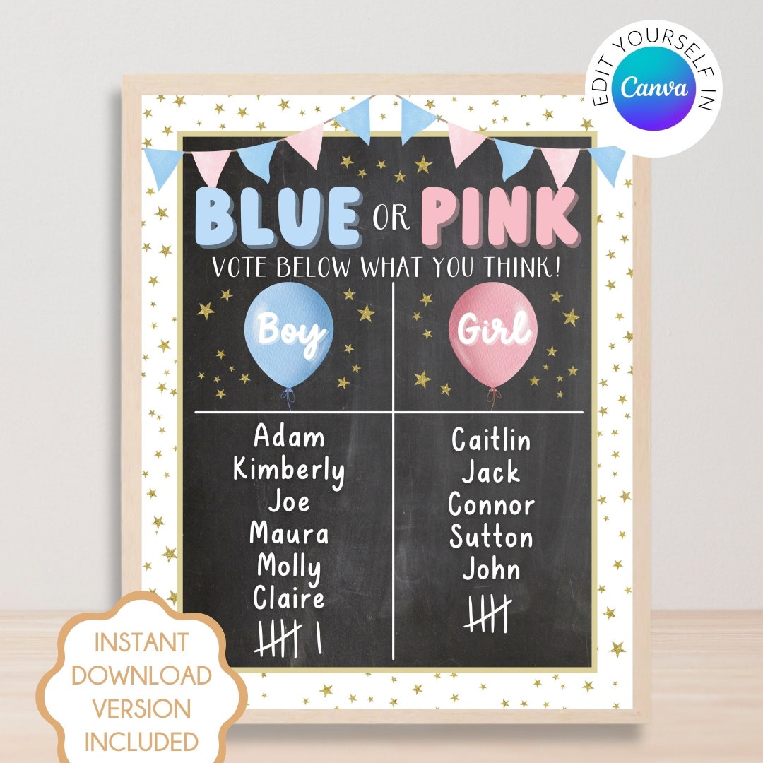 Editable Gender Reveal Voting Chalkboard Sign | Blue or Pink, What Do ...
