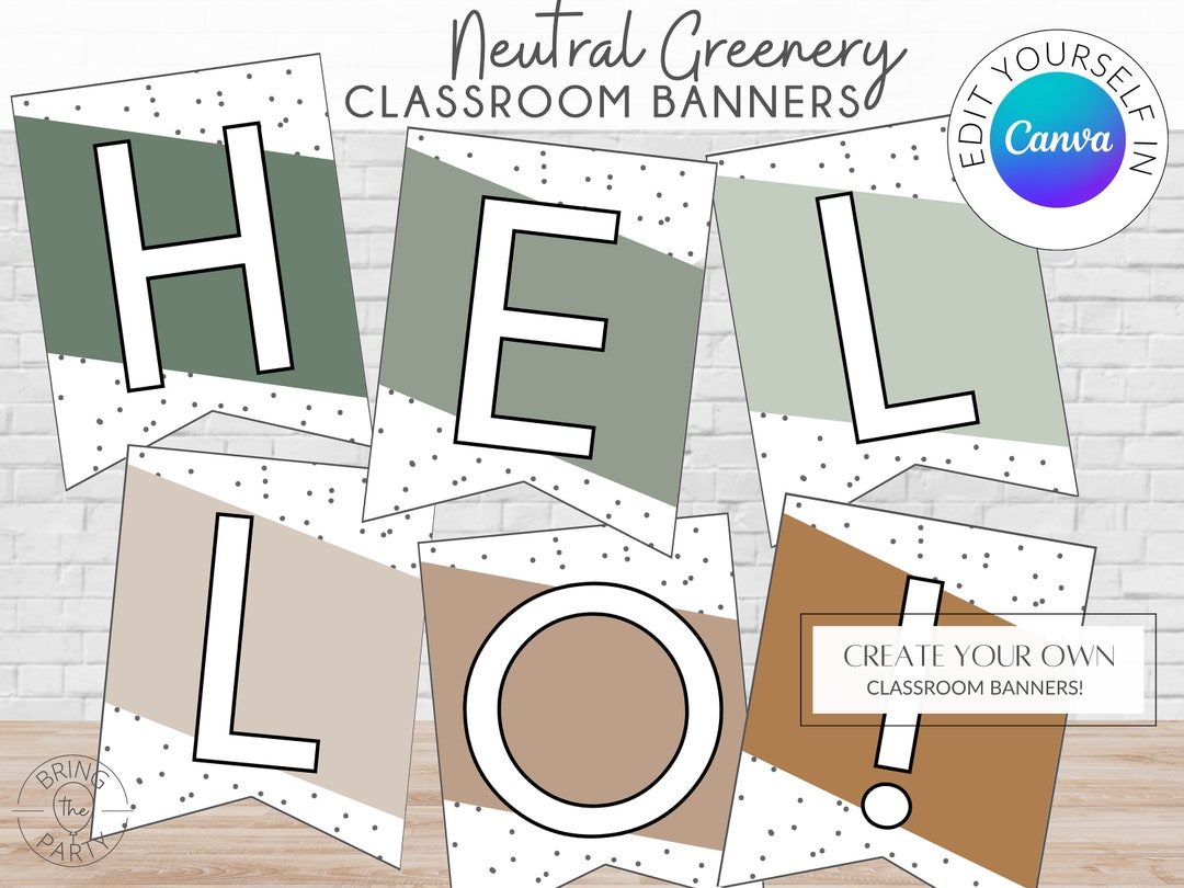 Editable Neutral Greenery Classroom Banners | Classroom Bunting Letters ...