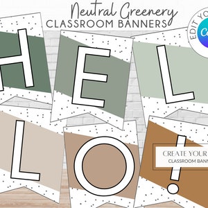 Editable Neutral Greenery Classroom Banners | Classroom Bunting Letters ...
