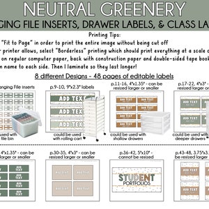 Editable Neutral Greenery Colors Classroom Labels | Hanging File ...