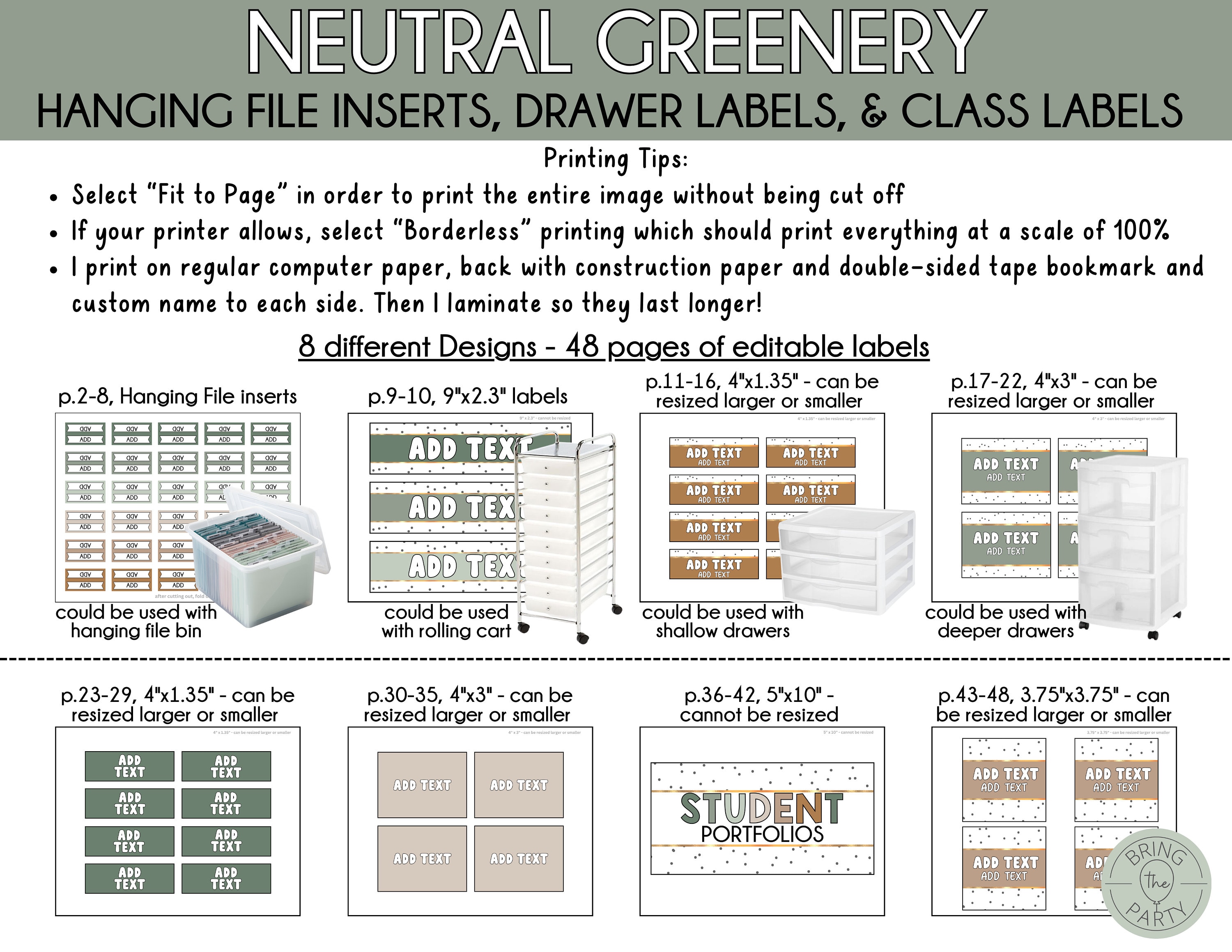 Editable Neutral Greenery Colors Classroom Labels | Hanging File ...
