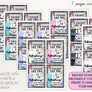 Editable Tumbler Teacher Label | Refreshing Teacher Tag | Teacher ...
