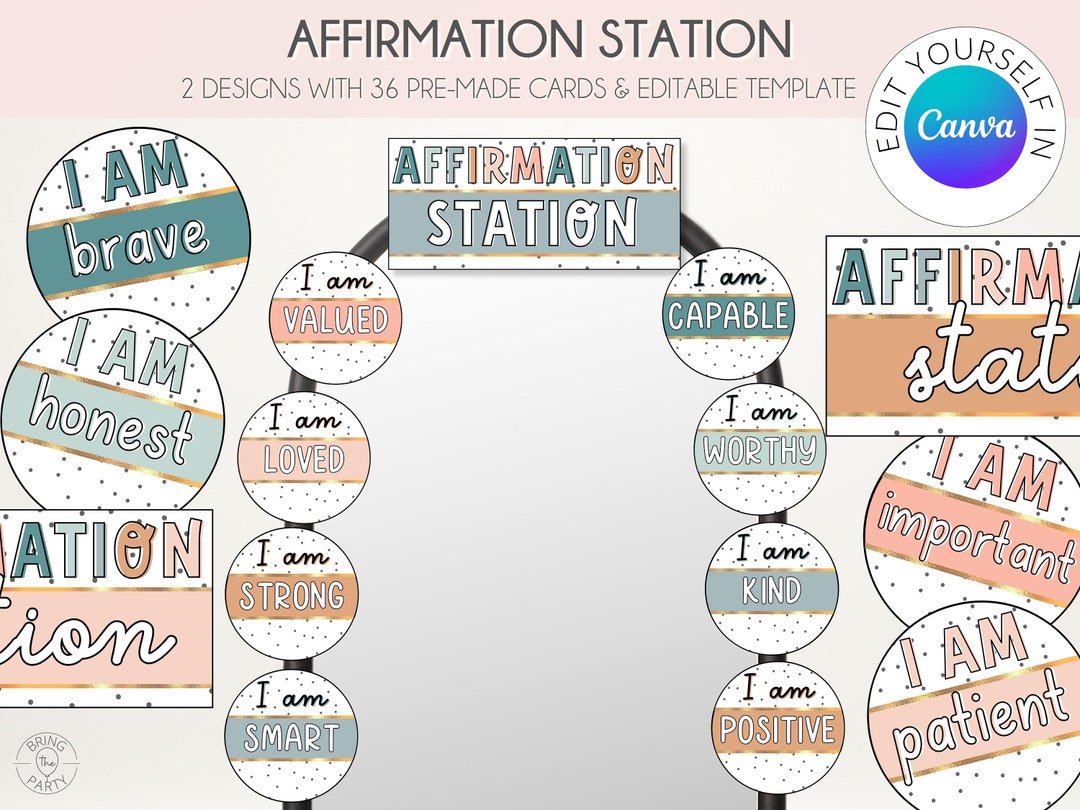Affirmation Station Cards Neutral Calm Colors Editable Affirmations ...