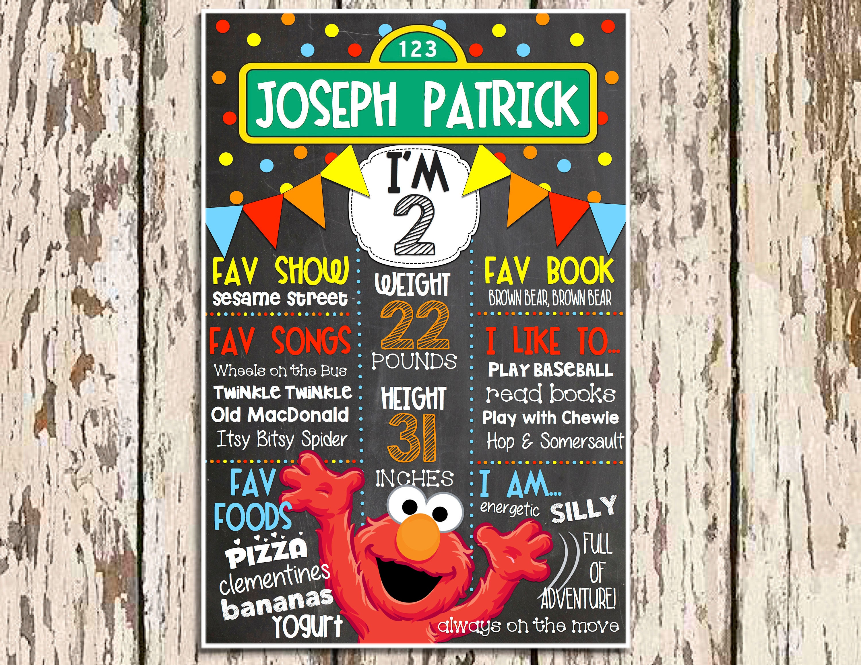 ELMO Birthday Chalkboard Sign Poster Board | Etsy