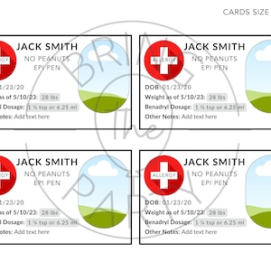 Editable Allergy Alert Card | Allergy Note | Child Allergy Card ...