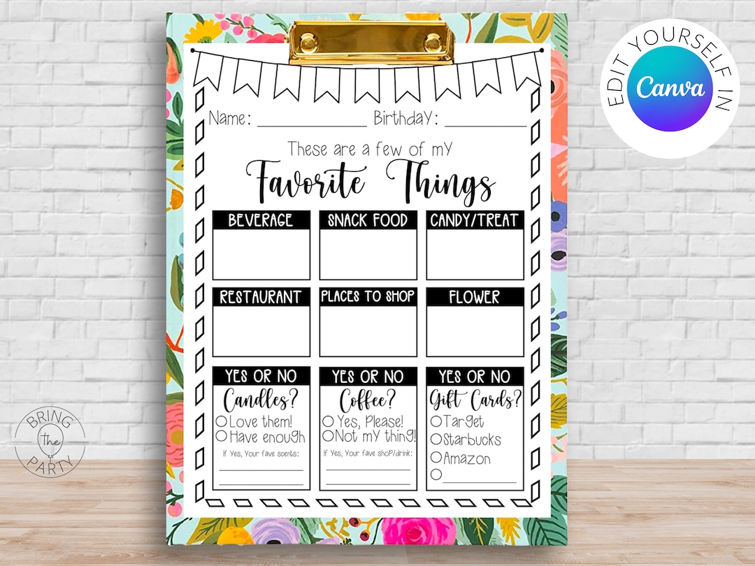 Editable Teacher Favorite Things Survey | Canva Template | Beginning of ...